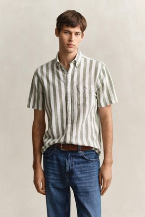 GANT Herren Gestreiftes Kurzarm-Hemd aus Leinenmix (XXXL) DRY HERB Gr&uuml;n