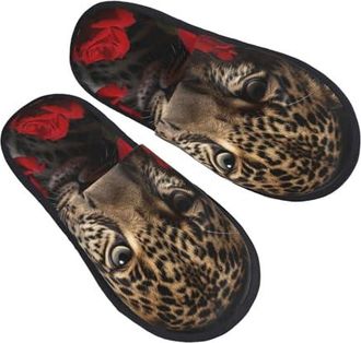 Generic Chaussons Léopard Roses Doux Pantoufles En Coton Antidérapantes Slippers Pour Unisex Hôtels La Maison L