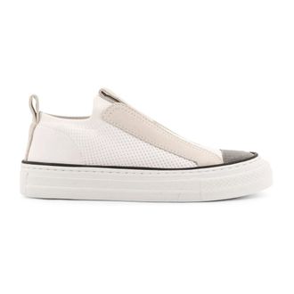 Brunello Cucinelli Femme, Chaussures, Blanc, Taille: 36 EU Baskets slip-on en tricot avec d&eacute;tails en daim