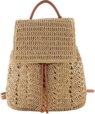 Generic Sac &agrave; bandouli&egrave;re en paille pour femmes, sac &agrave; dos tiss&eacute; universel, d&eacute;contract&eacute;, plage, vacances, sacs seau, plage, piscine (marron clair)