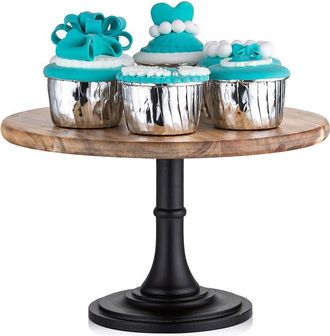 Nuptio Nuptio Rustikaler Tortenständer Hochzeit: 25cm Durchmesser Holz Tortenständer Schwarz, Dessertteller Sockel Holz für Geburtstag Babyparty Party Cupcak