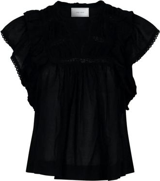 Neo Noir Femme, Blouses et Chemises, Noir, Taille: 38 FR Haut en Voile Noir &agrave; Volants