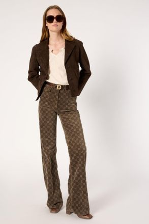 Gerard Darel Pantalon flare en velours &agrave; monogramme - ANNA - Caf&eacute;