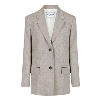 Iceberg Femme, Vestes, Gris, Taille: 34 FR Veste d&eacute;contract&eacute;e crois&eacute;e couleur corde en lin m&eacute;lang&eacute; diagonal