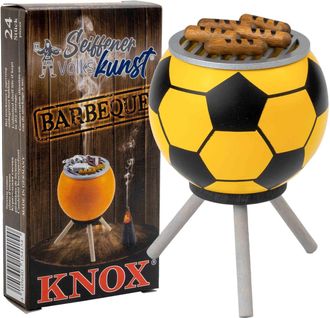 Seiffener Volkskunst | R&auml;ucherofen Grillofen | R&auml;ucherfigur 10 cm | Grill + R&auml;ucherkerzen BBQ | R&auml;uchergrill mit Bratw&uuml;rsten | gelb + Knox