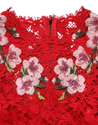 Dolce & Gabbana Womens Red Lace Floral Embroidery Long Sleeves Top Cotton Viscose Nylon