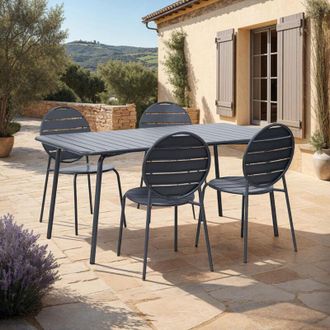 M&S Collection M&s - Ensemble table de jardin + 4 chaises rondes en m&eacute;tal gris - baca