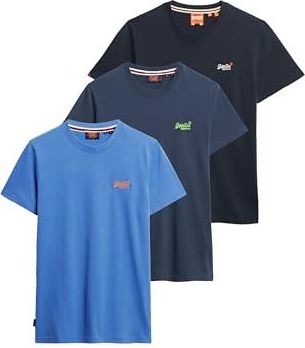 Superdry Lot de 3 t-shirts Essential pour homme en coton bio avec logo, Monaco/Lauren-Marine/Bleu marine Finster, L