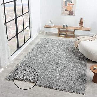 Vimoda Teppich Prime Shaggy Hochflor Einfarbig Grau Weich für Wohnzimmer, Schlafzimmer, küche, Maße:150 cm Quadrat