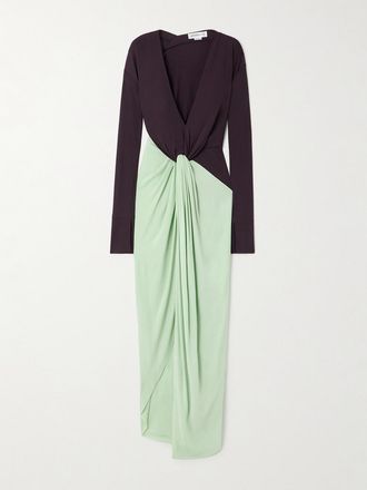 Victoria Beckham Zweifarbige Robe Aus Jersey Mit Raffungen Und Twist-detail - Lila