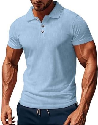 Generic DENGJIAMY Chemise de golf textur&eacute;e &agrave; manches courtes pour homme T-shirt &agrave; col tendance classique pour homme, bleu, 3XL