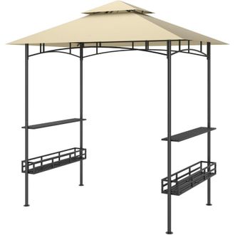OUTSUNNY Abri pour barbecue - pavillon pour barbecue - barnum - 4 &eacute;tag&egrave;res - m&eacute;tal noir tissu beige