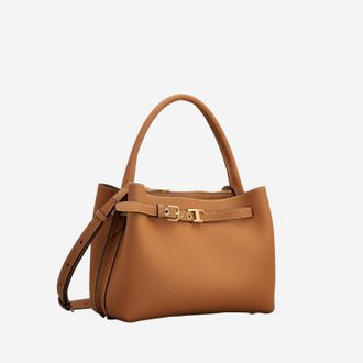 Tod's Womens Tim Top Handle Leather Bag Brown Calfskin Shoulder