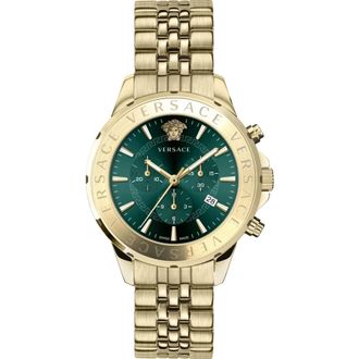 Versace Chronograph Signatur Herrenuhr Gr&uuml;n Zifferblatt - - Accessories - Herren - Gelb - ONE SIZE