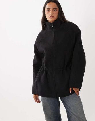 Asos formelle Harrington-Jacke mit Rei&szlig;verschluss vorn und Wolle in Schwarz