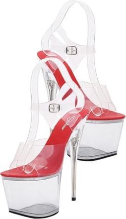 Vosarea Sandales &agrave; Talons Aiguilles Transparentes Femme Chaussures &Eacute;t&eacute; Ext&eacute;rieures &Eacute;l&eacute;gantes Talons Hauts Fins pour F&ecirc;tes et Sorties Mod&egrave;le Ultra Haut Rouge
