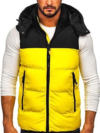 BOLF Homme Gilet de transition matelassee a Capuche Doudoune Blouson avec fermeture eclair Zipe Temps libre Basic Outdoor Style 1189 Jaune XL [1U1]