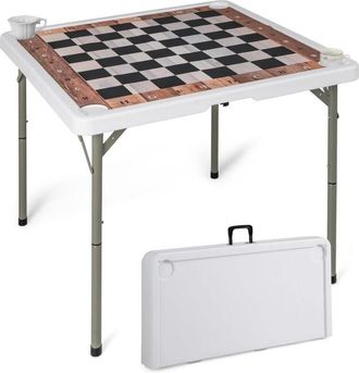 Costway Table déchecs Pliable 90x90cm avec Tapis & 4 Porte-gobelets, Table Carrée de Jeu en Plastique Portable avec Poignée & Patins Antidérapants, Table
