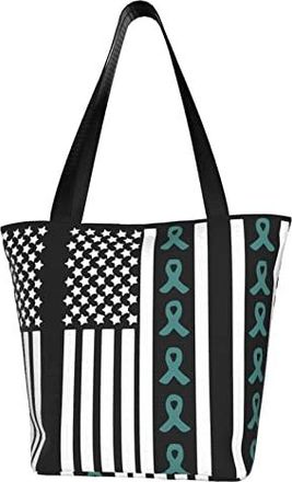 AOOEDM Sac fourre-tout ruban drapeau sensibilisation au cancer de lovaire sacs &agrave; provisions petit sac de march&eacute; r&eacute;utilisable sacs fourre-tout de plage sacs d