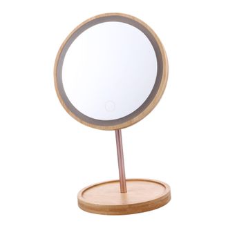 DOITOOL Led Kosmetikspiegel Holz Rund Mit Dimmbarer Beleuchtung 90° Schwenkbar Für Schreibtisch Und Schlafzimmer Tischspiegel Mit Hochauflösendem Glas