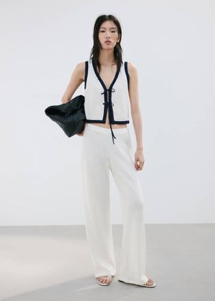 Mango Top gilet nauds &eacute;cru - Femme - XXS - MANGO