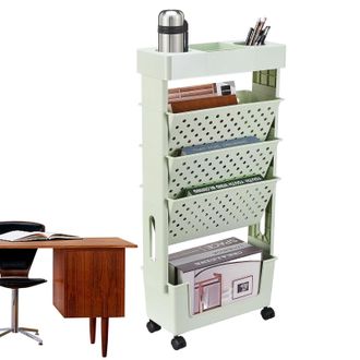 Generic Mobile Bücherregal - Aufbewahrung mit 5 Schichten, rollbarer Organisationsständer | abnehmbare Kunststoffregale, drehbar, mehrschichtiges Design, Wohn