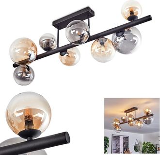 HOFSTEIN Deckenleuchte Chehalis, 8-flammige Deckenlampe aus Metall/Glas in Schwarz/Bernstein/Rauch/Klar, Leuchte im Retro/Vintage-Design (Schirme &Oslash; 10,12,15 cm