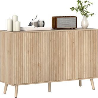 HOMCOM Wohnzimmerbuffet, Aufbewahrungsm&ouml;bel mit 4 geriffelten T&uuml;ren mit Druckknopf&ouml;ffnung und verstellbaren Regalen, skandinavischer Stil, Esszimmer- und K&uuml;c