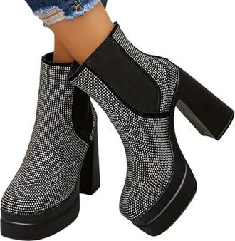 Generic Bottines Femme &agrave; Talon Compens&eacute; Plateforme avec Strass et Imprim&eacute; L&eacute;opard Fermeture &Eacute;clair Arri&egrave;re pour &Eacute;l&eacute;gant (Black, 39)