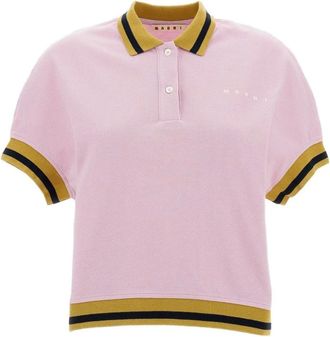 Marni Femme, Tops, Rose, Taille: 38 FR Polo en piqu&eacute; avec d&eacute;tails ray&eacute;s