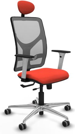 Piqueras y Crespo B&uuml;rostuhl in Orange, mit wei&szlig;en und schwarzen Armlehnen, h&ouml;henverstellbarer Lendenwirbelst&uuml;tze und festem Kopfteil, ausgestattet mit Syncro/Traslack. 