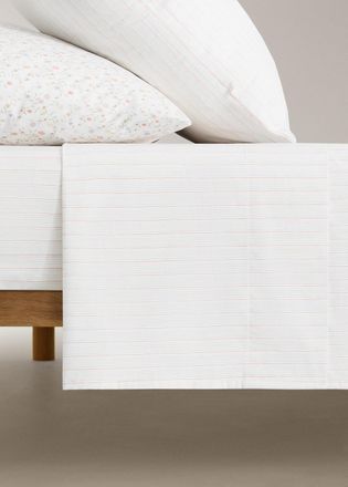 Mango Drap plat en percale de coton &agrave; fines rayures Lit 135/140 cm rose - Home - Lit 135/140 cm - MANGO HOME