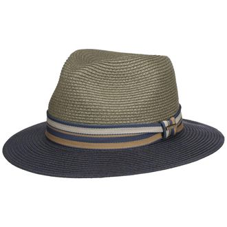 Stetson Romaro Toyo Traveller Strohhut Herren UV-Schutz 40+ Breite Krempe Gestreifte Ripsbandgarnitur Fr&uuml;hjahr Sommer dunkelblau XXL (62-63 cm)