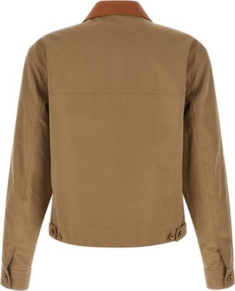 Versace Canvas with Leather Collar Jacket - Camel