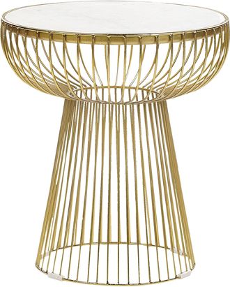 Beliani Beistelltisch Marmor weiß Metall Gold Gitter-Optik rund ø 42 cm Glamourös Cheynes
