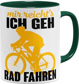 OM3 Fahrrad Kaffee-Tasse mit Spruch - Mir reichts ich GEH Rad Fahren - Keramik Becher - 11oz 325ml - Beidseitig Bedruckt - Grün