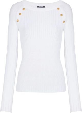 Balmain Geripptes Top mit Kn&ouml;pfen - Wei&szlig;