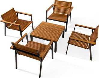 Konsimo Ariato Gartenm&ouml;bel-Set aus Robinienholz - Premium Terrassenm&ouml;bel mit Aluminiumgestell, FSC Zertifiziert. (Braun/Anthrazit, 4X Sessel 1x Tisch)