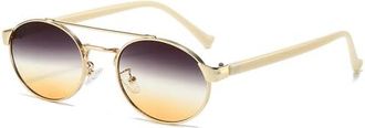 Generic Lunettes de soleil ovales rétro en métal double pont pour femmes mode dégradé nuances UV400 hommes punk lunettes de soleil rondes, Beige, gris, jaune,