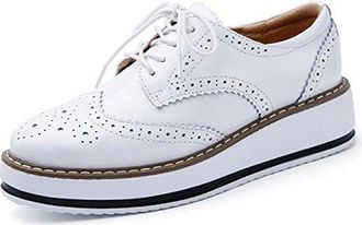 Dadawen Brogues Femmes /Chaussures de Ville à Lacets Derbies Baskets Cuir Plateforme Blanc 38