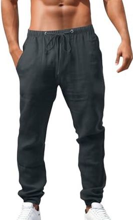 Generic Pantalon de plage baggy pour homme - Pantalon en lin avec taille &eacute;lastique - Pantalon d&eacute;t&eacute; - Grandes tailles - Pantalon de surv&ecirc;tement respirant - Cou