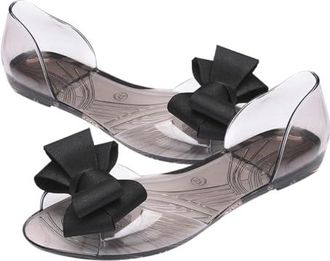 FOMIYES Sandales Femme Plates Été Créatives Bout Ouvert Avec Noeud Confortables pour Plage et Usage Quotidien Noir