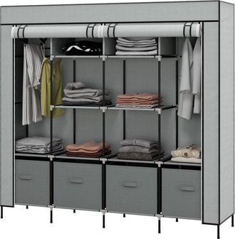 HOMCOM Stoffschrank Kleiderschrank, Faltschrank mit Kleiderstange, 10 F&auml;chern, 4 Schubladen, Garderobe in Vlies-Optik f&uuml;r Schlafzimmer, Flur, Dunkelgrau