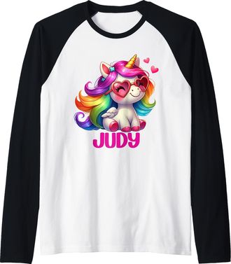 BDAZ Judy personalisierter Name, buntes Einhorn f&uuml;r Damen und M&auml;dchen Raglan