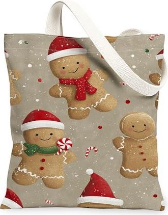 Generic Sacs fourre-tout en toile de pain d&eacute;pice de No&euml;l, sacs d&eacute;picerie r&eacute;utilisables, l&eacute;gers et lavables, marron, 13x15 Inch