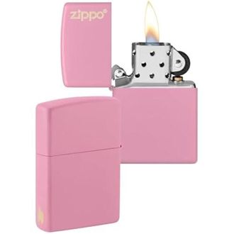 Zippo Sturmfeuerzeug - Pink Matte mit Logo & seitlicher Flammengravur - Nachfüllbar - Wiederverwendbar - Windfestes Design - Geschenkbox - Made in USA - Ama