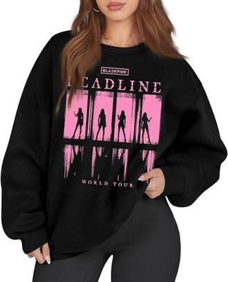 Generic Sweat-Shirt Born Pink Noir et Rose World Tour à col Rond et Manches Longues Sweat-Shirt Tenues pour Concert 02-Rose Pourpre M