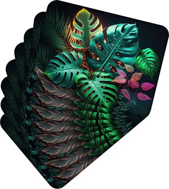 MG Design Set aus 8 Kork-Platzsets - Tropical Leaves 2 - 30 x 40 cm - hitzebeständig & abwischbar, mit Korkrückseite
