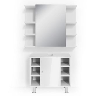 Vicco Ensemble de meubles de salle de bain Fynn, Blanc Haute brillance, 2 parties