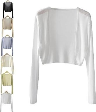Generic Meetitsneeds Cardigan, cardigan l&eacute;ger, court, bol&eacute;ro ouvert sur le devant, blanc, taille unique